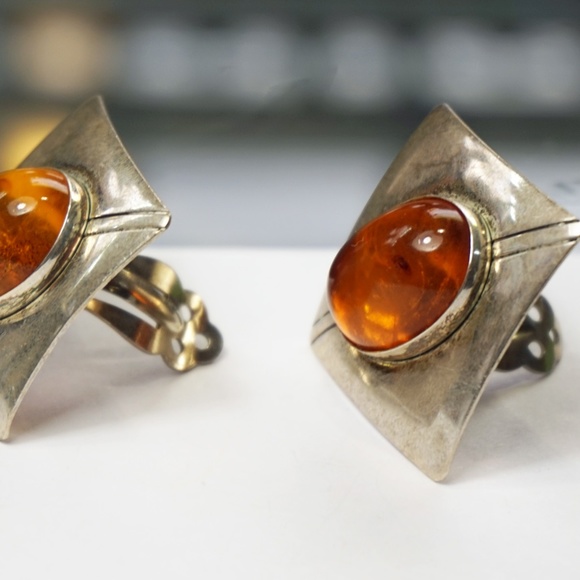 Handmade | Jewelry | Bold Amber Clip On Rhombus Earrings Gift For Women ...